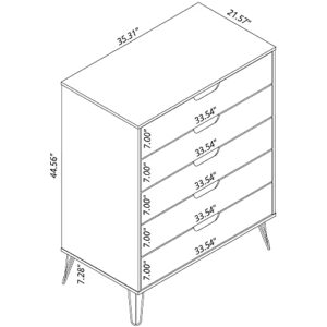 Manhattan Comfort Rockefeller Mid Century Modern 5-Drawer Tall Dresser, White