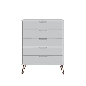 Manhattan Comfort Rockefeller Mid Century Modern 5-Drawer Tall Dresser, White