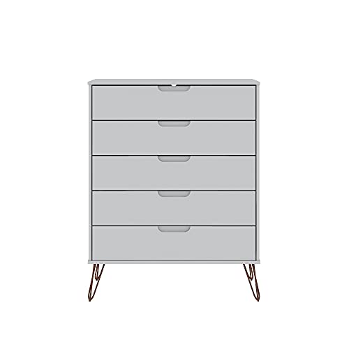 Manhattan Comfort Rockefeller Mid Century Modern 5-Drawer Tall Dresser, White