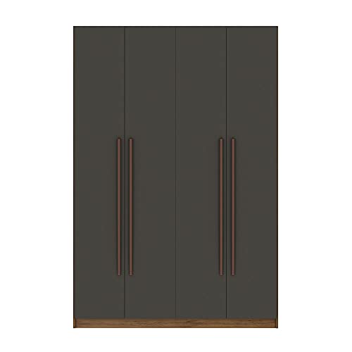 Manhattan Comfort Gramercy Mid Century Modern 2-Section Freestanding Wardrobe Armoire Closet, Nature and Textured Grey