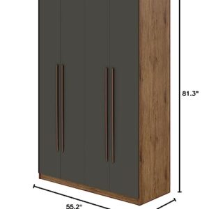 Manhattan Comfort Gramercy Mid Century Modern 2-Section Freestanding Wardrobe Armoire Closet, Nature and Textured Grey