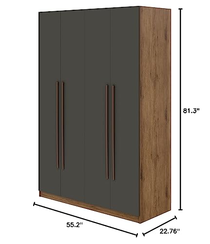 Manhattan Comfort Gramercy Mid Century Modern 2-Section Freestanding Wardrobe Armoire Closet, Nature and Textured Grey