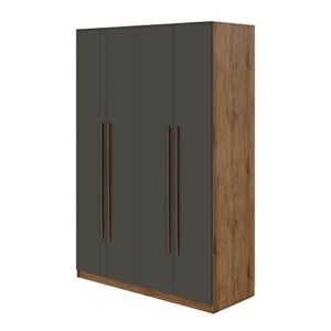 Manhattan Comfort Gramercy Mid Century Modern 2-Section Freestanding Wardrobe Armoire Closet, Nature and Textured Grey