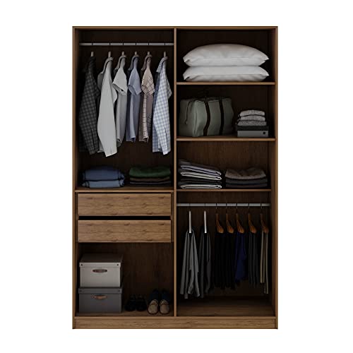 Manhattan Comfort Gramercy Mid Century Modern 2-Section Freestanding Wardrobe Armoire Closet, Nature and Textured Grey