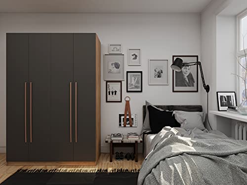 Manhattan Comfort Gramercy Mid Century Modern 2-Section Freestanding Wardrobe Armoire Closet, Nature and Textured Grey