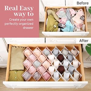 ROUFA Honeycomb Drawer Organizer for Underwear, Drawer Divider Separator, Dresser Drawer Organizers for Belts, Ties, Clothing, Makeup,Office Supplies(2 Sets of Pink + 2 Sets of White, 86 Slots)