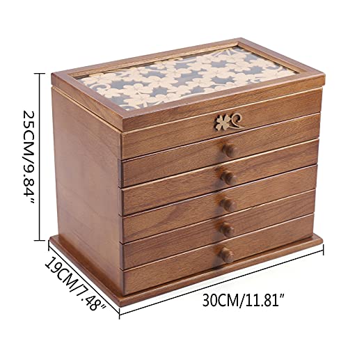 Aohuada Large Retro 6 Layers Wooden Jewellery Box Cabinet Display Organizer Wooden Jewelry Chest as Gift for Mom and Girlfriend