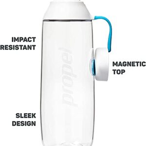 Propel 20oz Reusable Bottle, BPA Free, Impact Resistant, On-The-Go Strap, Dishwasher Safe, White + Propel Powder Packets Four-Flavor Variety Pack With Electrolytes, Vitamins and No Sugar (50 count)