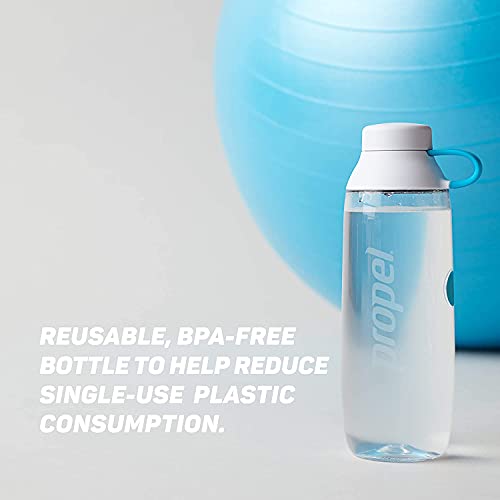 Propel 20oz Reusable Bottle, BPA Free, Impact Resistant, On-The-Go Strap, Dishwasher Safe, White + Propel Powder Packets Four-Flavor Variety Pack With Electrolytes, Vitamins and No Sugar (50 count)