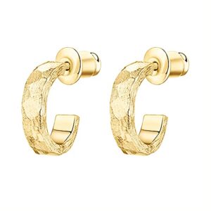 PAVOI 14K Yellow Gold Plated 925 Sterling Silver Post Hammered Hoop Earrings | Womens Lightweight Chunky Open Hoops | Womens Chunky Hoop Earrings