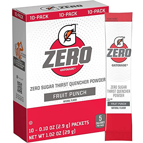 The Gatorade Company, Gatorade G Zero, Sugar Free Powder Sticks, 0.10oz Packets (Mixes with 20 ounces of Water) 10 Pack (Fruit Punch)