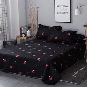 Mushroom Duvet Cover King Kid Cartoon Kawaii Bedding Set Girls Cute Wild Species Comforter Cover Set Botanical Bedding Reversible Lovely Natural Plant Quilt Cover for Mushrooms Room Decor, Black Red