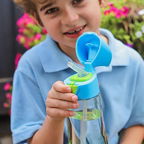 b.box 20oz Tritan Straw Bottle | Large, Modern Water Bottle with Flip Straw for Kids | Spill Proof, BPA Free (Ocean Breeze, 20 oz)