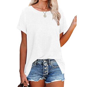 Womens Casual Tshirts Loose Fit Rolled Sleeve Summer Tops Crewneck Tunic Tops for Leggings White M