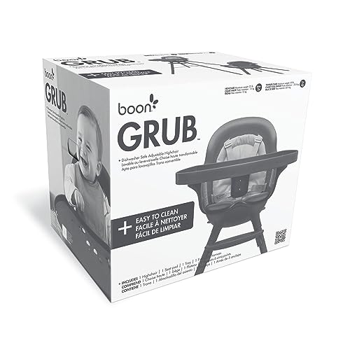 Boon GRUB Adjustable Baby High Chair - Convertible High Chair and Toddler Chair - High Chairs for Babies and Toddlers 6 Months to 6 Years - Dishwasher Safe - Gray