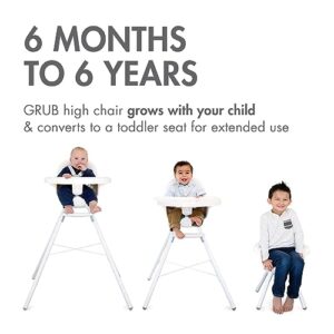 Boon GRUB Adjustable Baby High Chair - Convertible High Chair and Toddler Chair - High Chairs for Babies and Toddlers 6 Months to 6 Years - Dishwasher Safe - Gray