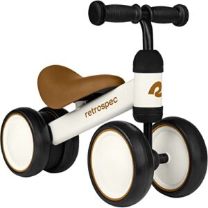 retrospec cricket baby walker balance bike with 4 wheels for ages 12-24 months - toddler bicycle toy for 1 year old’s - ride on toys for boys and girls - one size,eggshell