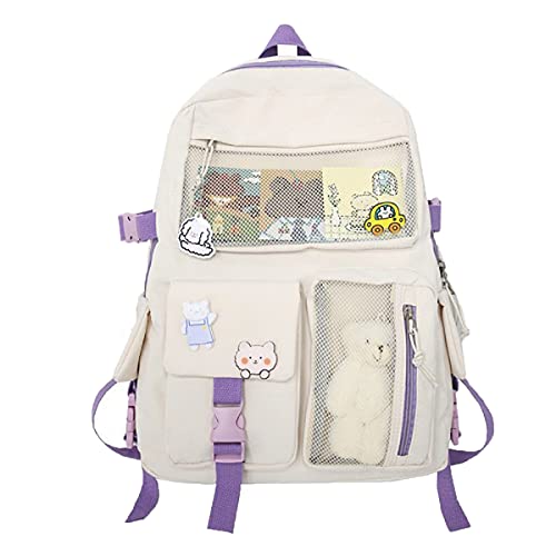 GGOOB Kawaii Backpack with Kawaii Pin and Accessories Cute Kawaii Backpack for School Bag Kawaii Girl Backpack Cute (Ivory)