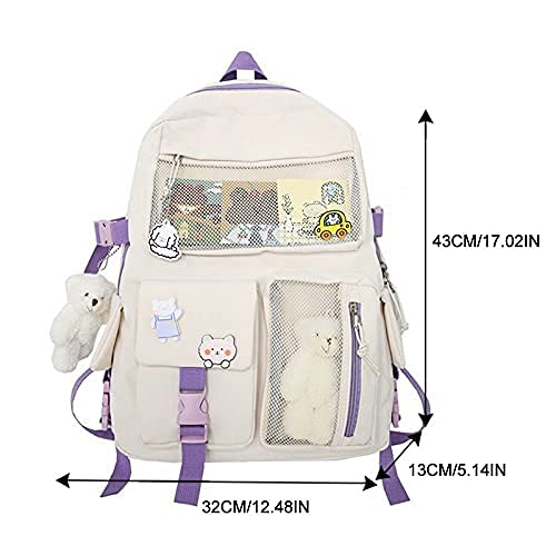 GGOOB Kawaii Backpack with Kawaii Pin and Accessories Cute Kawaii Backpack for School Bag Kawaii Girl Backpack Cute (Ivory)