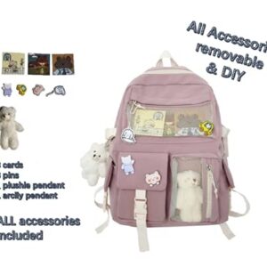 GGOOB Kawaii Backpack with Kawaii Pin and Accessories Cute Kawaii Backpack for School Bag Kawaii Girl Backpack Cute (Ivory)