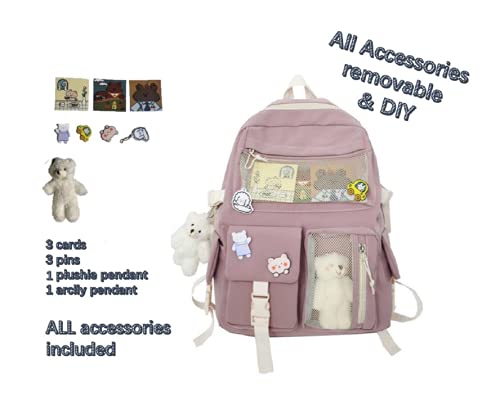 GGOOB Kawaii Backpack with Kawaii Pin and Accessories Cute Kawaii Backpack for School Bag Kawaii Girl Backpack Cute (Ivory)