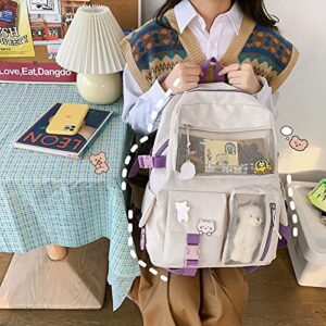 GGOOB Kawaii Backpack with Kawaii Pin and Accessories Cute Kawaii Backpack for School Bag Kawaii Girl Backpack Cute (Ivory)