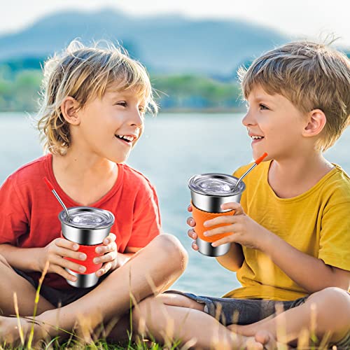 Vayugo Kids Cups with Lids and Straws, 5 Pack Stainless Steel 12oz Spill Proof Toddler Tumblers, Unbreakable Drinking Sippy Cup Leak Proof Water Bottle Travel Mug for Children & Adults Indoor Outdoor