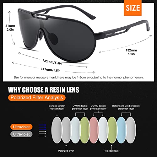 TEAPLMTT Retro Oversized Aviator Polarized Sunglasses for Men Metal Frame Ultra Light(Black)