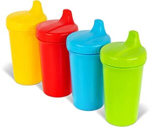 plaskidy toddler sippy cups - set of 4 spill proof cups for toddlers 10 ounce - kids sippy cups with removeable silicone valve dishwasher safe bpa free brightly colored childrens sippy drinking cups