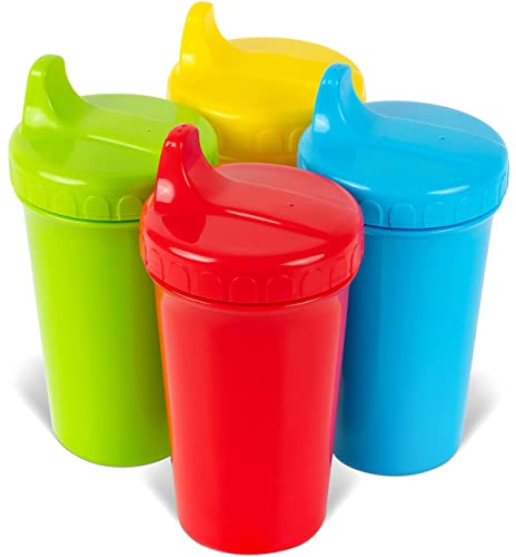 PLASKIDY Toddler Sippy Cups - Set of 4 Spill proof Cups for Toddlers 10 Ounce - Kids Sippy Cups with Removeable Silicone Valve Dishwasher Safe BPA Free Brightly Colored Childrens Sippy Drinking Cups