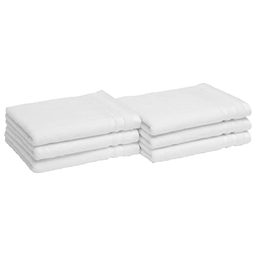 Amazon Basics Cotton Hand Towels, Made with 30% Recycled Cotton Content - 6-Pack, White