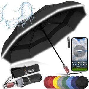 royal walk windproof folding travel umbrella compact and strong luxurious real wood handle automatic open close vented double canopy for men and women