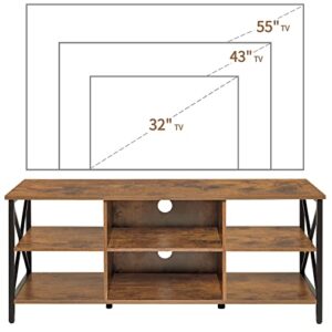 WEENFON Stand for 55 Inch TV, Retro Home Media Entertainment Center with 6 Storage Shelves, Industrial TV Console Cabinet for Living Room, Modern TV Stand Table, Rustic Brown