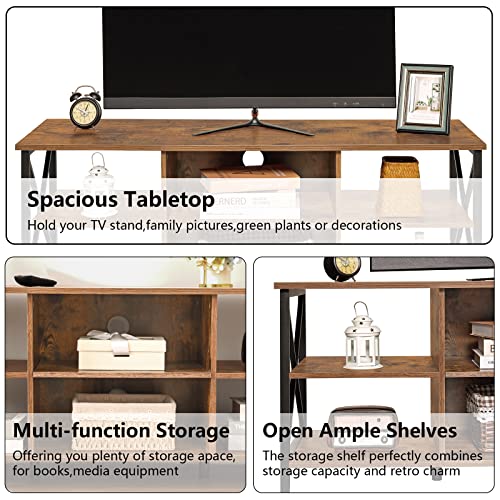 WEENFON Stand for 55 Inch TV, Retro Home Media Entertainment Center with 6 Storage Shelves, Industrial TV Console Cabinet for Living Room, Modern TV Stand Table, Rustic Brown