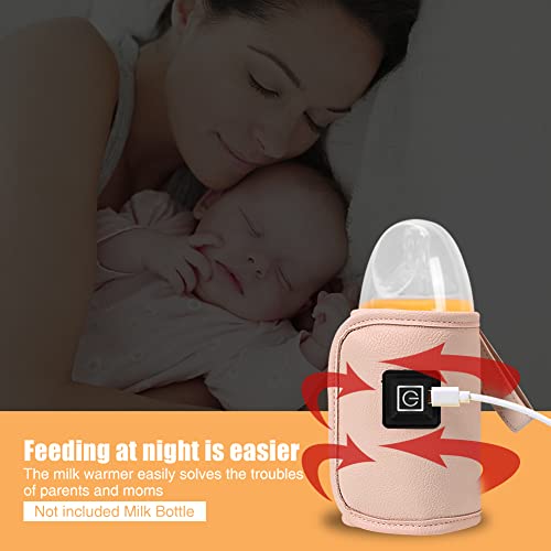 Baby Bottle Warmer,USB Milk Heat Keeper, Gentle Warmth Maintain Perfect Temperature for Baby Milk,Used for Baby Milk,Used in Home,Outside and in Car,Slow Heating to Keep Warm(Pink)