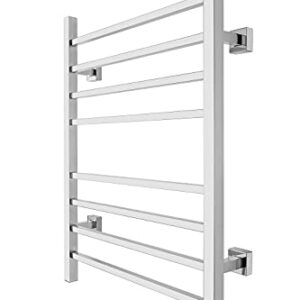 WarmlyYours TW-SR08PS-HP 8-Bar Sierra Electric Heated Bath Towel Warmer Rack, Dual Connection, Hardwired and Plug-in, Wallmountable, Programmable Timer, Stainless Steel, Polished Stainless