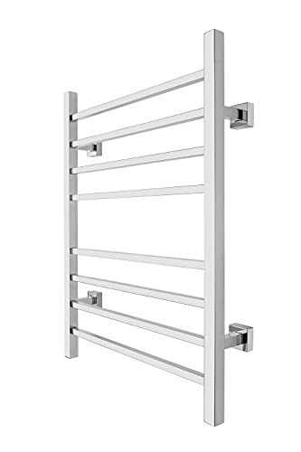 WarmlyYours TW-SR08PS-HP 8-Bar Sierra Electric Heated Bath Towel Warmer Rack, Dual Connection, Hardwired and Plug-in, Wallmountable, Programmable Timer, Stainless Steel, Polished Stainless