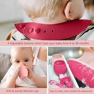 Baby Silicone Feeding Set - Baby Led Weaning Utensils, Silicone Bibs, Infant Feeding Cups For Boys, Girls, & Toddlers Smooth Waterproof Material For Practical Eating, Set of 8