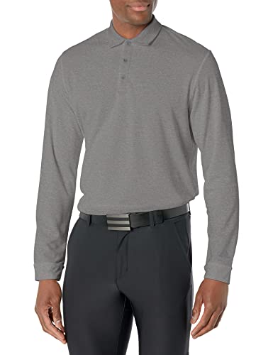 adidas Golf Men's Standard UPF Long Sleeve Polo Shirt, Grey Three Melange, Large