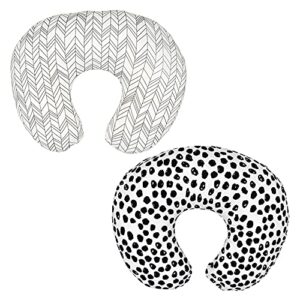 nursing pillow cover 2 pack for breastfeeding pillows 100% cotton soft breastfeeding nursing pillow cover for moms baby boy or infant (geometry &leopard)