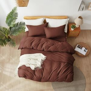 ALAZURIA Duvet Cover 3 Piece Set Washed Microfiber-Ultra Soft Breathable with Zipper Closure (1 Comforter Cover + 2 Pillow Shams) Rust Burgundy, King