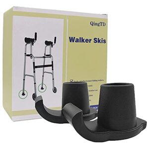 Walker Ski Glides, for1 1/8 Inch Tubes,Pop and Glide Easy Use Walker Skis, Heavy Duty Coaster Skis for Medical Walkers,Black (2)，QingTD