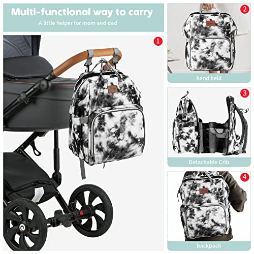 SYNPOS Tie Dye Baby Diaper Backpacks, Changing Station Diaper Bags for Boys Girl with Bassinet Mat Pad Travel Waterproof Stroller Straps Large Capacity