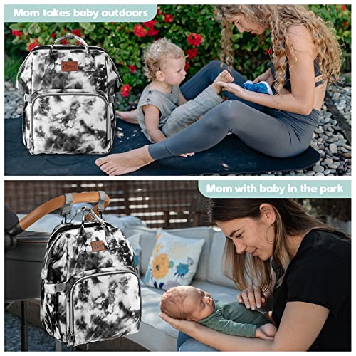 SYNPOS Tie Dye Baby Diaper Backpacks, Changing Station Diaper Bags for Boys Girl with Bassinet Mat Pad Travel Waterproof Stroller Straps Large Capacity