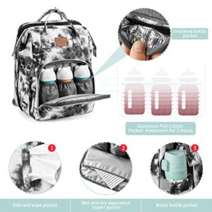 SYNPOS Tie Dye Baby Diaper Backpacks, Changing Station Diaper Bags for Boys Girl with Bassinet Mat Pad Travel Waterproof Stroller Straps Large Capacity