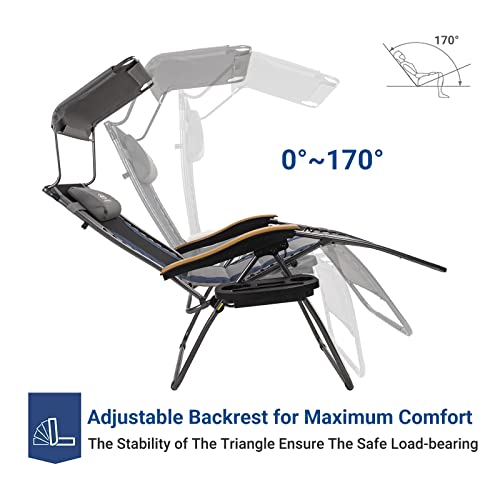 Coastrail Outdoor Premium Zero Gravity Reclining Lounge Chair with Sun Shade, Padded Seat, Cool Mesh Back, Pillow, Cup Holder & Side Table for Sports Yard Patio Lawn Camping, Support 400lbs Navy&Grey