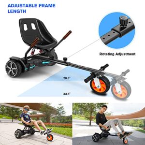 FLYTRAKS K2 Hoverboard Go Kart with Rear Shock Absorption, Hoverboard Seat Attachment Accessory for 6.5" 8" 10" Hover Board, Adjustable Frame Length & Off-Road Rubber Wheel