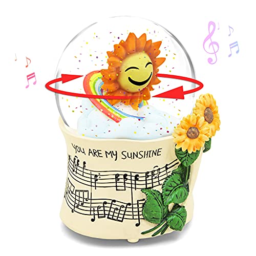 Sunflower Music Box Snow Globe, Sunflower Gift for Wife Girlfriend Women, Flower Snowglobe Musical Box with Light Birthday Christmas Valentine Play You are My Sunshine