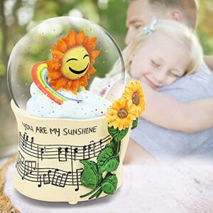 Sunflower Music Box Snow Globe, Sunflower Gift for Wife Girlfriend Women, Flower Snowglobe Musical Box with Light Birthday Christmas Valentine Play You are My Sunshine