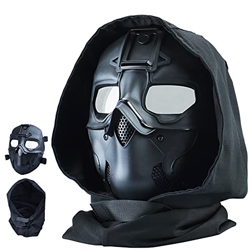 Guayma Airsoft Balaclava Face Mask Military Outdoor Sport CS Tactical Wild Mask Protective Paintball Eye Protection Headgear Adjustable Cosplay Costume Movie Shooting,Black